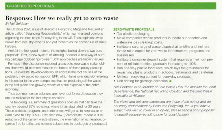 "Response: How we really get to Zero Waste" - Zero Waste USA